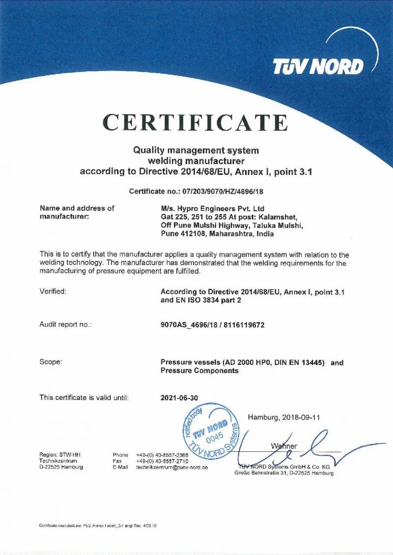 Certification – hypro